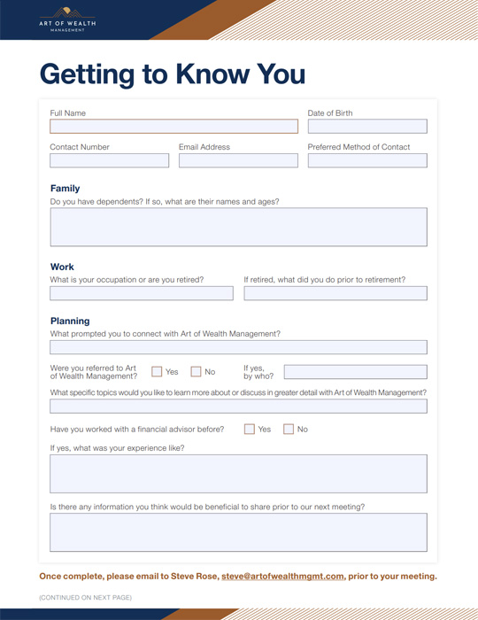 Getting to Know You — Financial Advisors — Art of Wealth Management